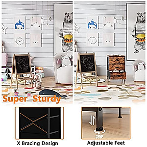 Furologee Nightstand with 3 Fabric Drawers, Tall End Table, Bedside Table for Storage, Small Dresser for Bedroom, Wooden Top for Living Room/Bedroom/Closet, Rustic Brown