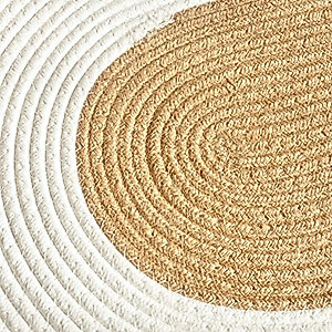 Cotton Braided Rug Mat for Front Door Kitchen Bathroom Oval Doormat Absorbent Quick Dry Mat Reversible Living Room Carpet 17.5"x25.5" White & Brown