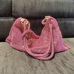 Rhinestone Purses For Women, 13 X 6 Inch Crystal Hobo Bag For Women Chic Evening Handbag Shiny Purse, Evening Clutch Bag, Rose