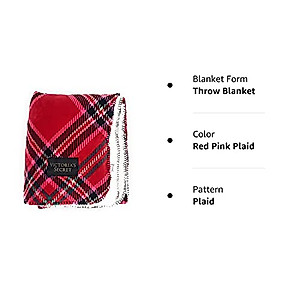 Victoria's Secret Soft Sherpa Throw Blanket, Red Pink Plaid 50'' x 60''