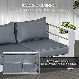 Outsunny 69" Modern Patio Furniture with Thick Padded Cushions, 3 Seater Aluminum Outdoor Sofa with Wide Armrests, Garden Seating Conversation Furniture with Back Cushions, Gray