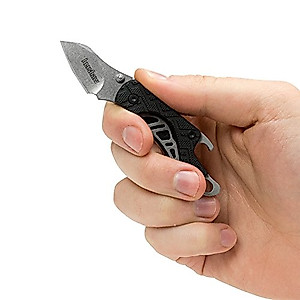 Kershaw Cinder Multi-Function Folding Pocketknife (1025); 1.4 Inch 3Cr13 Stonewashed Blade; Manual Opening; Liner Lock; Bottle Opener; Keychain Carry; Black Glass-Filled Nylon Handle; 0.9 oz
