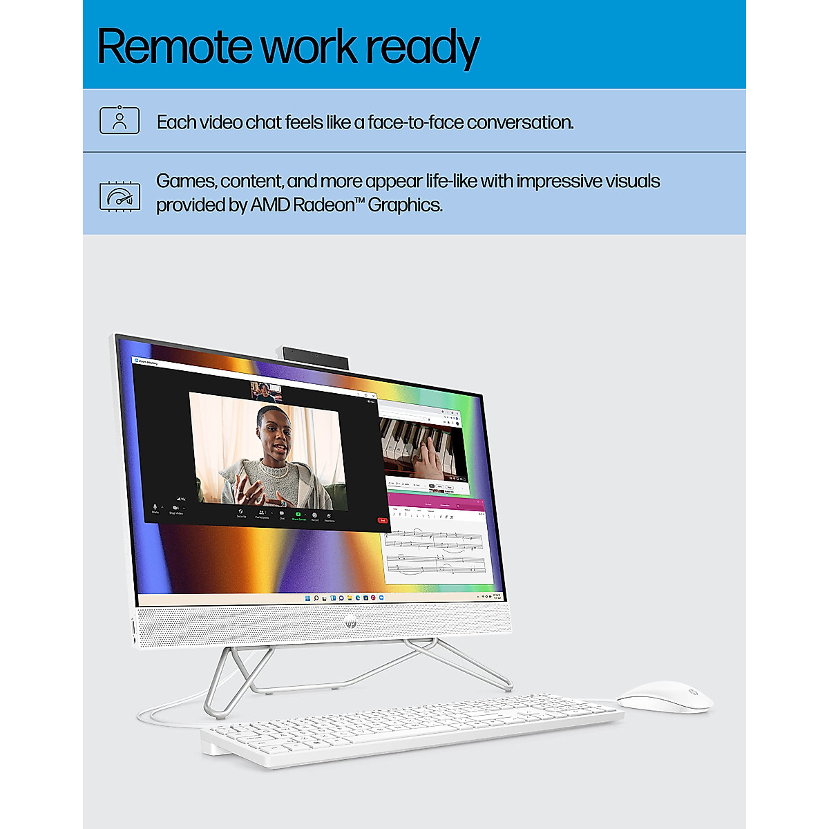 HP All-in-One Bundle PC, AMD Ryzen Processor, Radeon Graphics, 8 GB RAM, 512 GB SSD, FHD IPS Touchscreen Display, Windows 11 Home OS, Dual Computer Speakers, Wi-Fi & Bluetooth (24-cb1140, 2022)