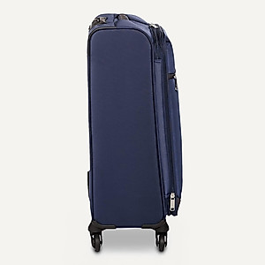 Amazon Basics Luggage, 30" Large Checked Softside Suitcase With Wheels With Four 360-Degree Multi-directional Spinner Wheels Expandable Space Zippered Pocket and Straps, Telescopic Handle, Navy Blue