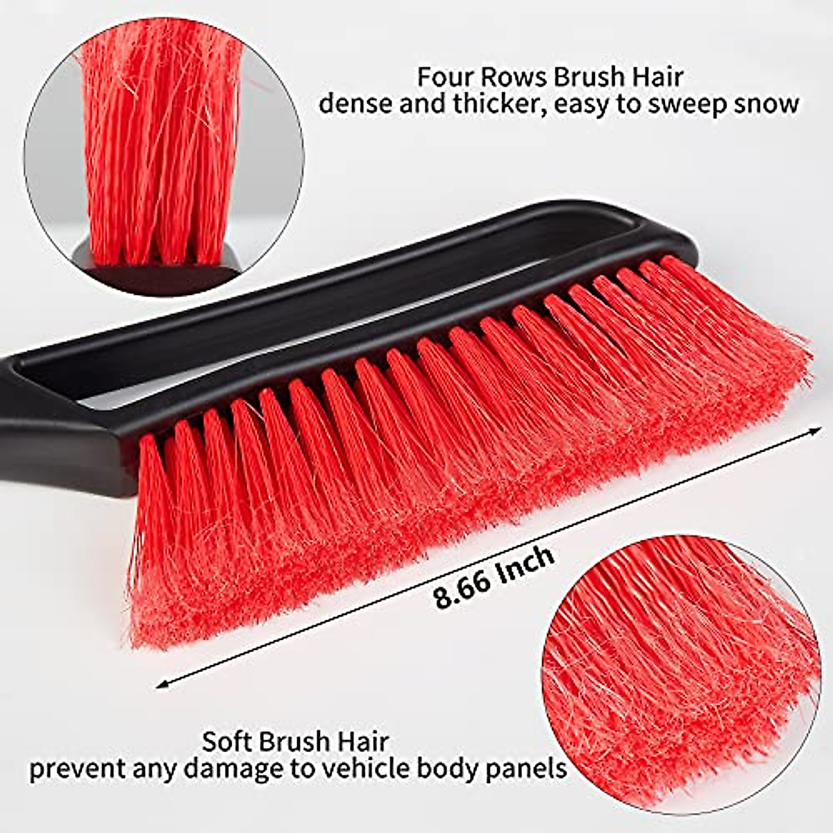 FOVAL 27" Snow Brush with Wider Ice Scraper (4.73" Width)(2 Pack), Snow Removal Car Brush with Comfortable Foam Grip for Cars, Trucks, SUVs, Windshield (Heavy Duty ABS, PVC Brush)(Red)