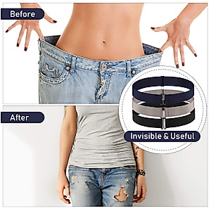 SATINIOR 3 Pieces elastic belt for women Elastic Waist Belt Invisible No Show Belt Adjustable Stretch Free-Buckle Belt for Jeans Pants Dresses Skirts