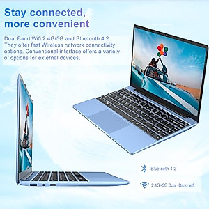 WOZIFAN 14" Laptop 6GB RAM 256GB SSD Traditional Laptops Computer Win 11 Full Metal 2.4G+5G WiFi BT 4.2 1920x1080 FHD with Wireless Mouse for Work Study Entertainment-Blue