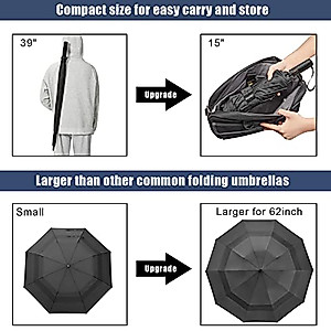 G4Free 62 Inch Large Golf Umbrella Compact Reverse Travel Umbrella 10 Ribs Windproof for Rain Double Canopy Automatic Open Close (Black)