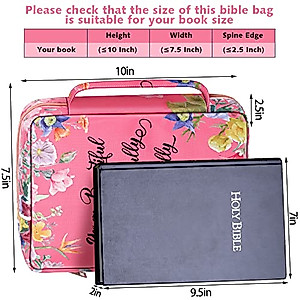 Bible Cover Floral Carrying Book Case with Handle and Zippered Back Pocket 10 x 7.5 x 2.5 Inch Church Bag with Bookmarks and Pens for Standard Size Bible Gift for Women Girl Kids (Delicate Style)