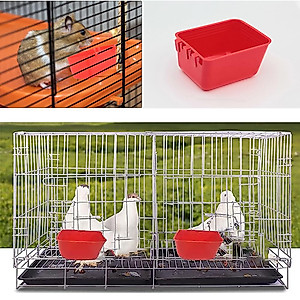 10 Pack Square Cage Cups Birds Feeders,Hanging Bird Chicken Feeder Waterer Cups,Plastic Drinker Quail Cage Waterer,Feeding Bowl for Rabbit Pigeon Parrot Parakeet Gamefowl,Red
