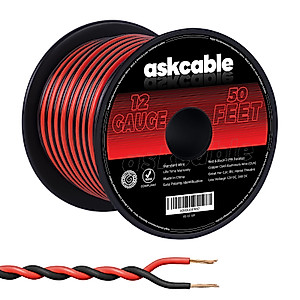 Askcable 12 Gauge 50 Feet Speaker Wire Cable 12AWG Speaker Wire 2 Conductors Wire Extension Cord Great Use for Car Speakers Stereos Home Theater Speakers Surround Sound Radio Black Red