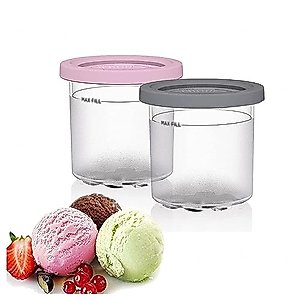 EVANEM 2/4/6PCS Creami Pints, for Ninja Creami Ice Cream Maker,16 OZ Ice Cream Pint Containers Safe and Leak Proof for NC301 NC300 NC299AM Series Ice Cream Maker,Pink+Gray-2PCS