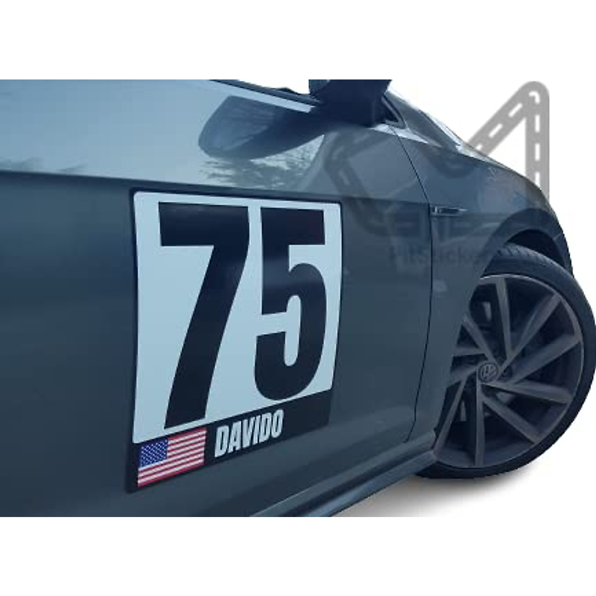 Race Car Number Plate Vinyl Decal - Permanent, Reusable and Magnet Available - Driver Name + Flag (12 Inches, Magnet))