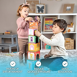 Play Brainy Farm Animal Sorting and Stacking Toys for Toddlers Ages 1-3 - 6 Sets of Animal Stacking Blocks Toddler Toys for Girls and Boys for Preschool Concepts & Early Learning Baby Gifts