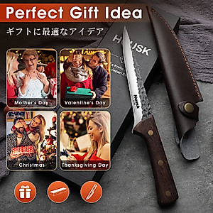 Huusk Viking Knife with Sheath Bundle with Sharp Fillet Knives for Meat, Fish, Poultry