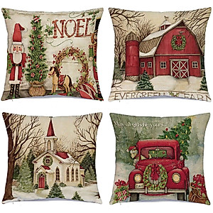 Hlonon Christmas Decorations Christmas Pillow Covers 18 x 18 Inches Set of 4 - Xmas Series Cushion Pillow Cover Custom Zippered Square Pillowcase