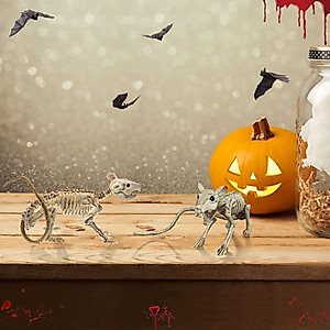 Medou Halloween Rat Skeletons,Rat Skeleton for Halloween Decorations, Weather Resistant Yard Decorations w Bendable Tails and Movable Jaws,Great Prop for Party Decor (Rat)