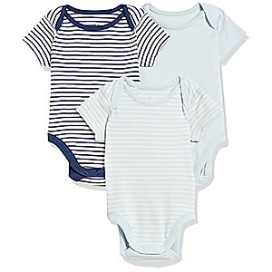 Moon and Back by Hanna Andersson Unisex Babies' Organic Cotton Short-Sleeve Bodysuit, Pack of 3, Blue, 6-12 Months