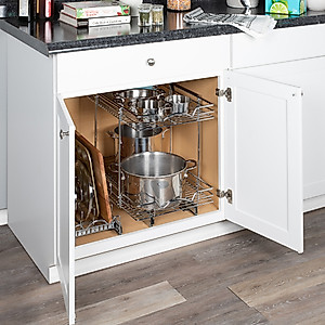 Hold N’ Storage 2 Tier Pull Out Cabinet Organizer Shelves – Heavy Duty Metal with 5 Year Limited Warranty -15"W x 21"D x 17-3/4"H