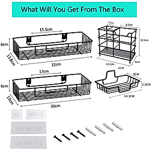 BCJDS Shower Caddy Organizer Shelf With Toothbrush, Soap Holder And 4 Hooks, Rustproof Stainless Steel Hanging Storage Rack 4 Pack For Bathroom Shower Organizer,Kitchen Storage.