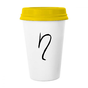 PUROXX greek alphabet eta black coffee tea mug pottery cup yellow lid