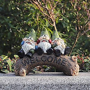 Gnome Garden Decor, Fairy Garden Welcome Sign Statues Whimsical Gnomes Sculptures for Yard Patio Outside Home