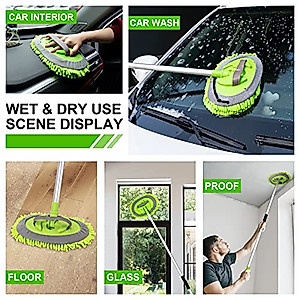 Ordenado 62&quot; Car Wash Brush Kit Mitt Mop Sponge with Long Handle Chenille Microfiber Car Cleaning Brush Kit Supplies Car Washing Mop Kit Car Care Kit of Scratch-Free Replacement Head for Car RV Truck