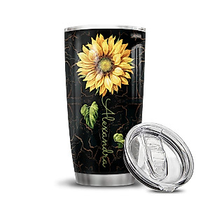 Wassmin Personalized Sunflower 1 Tumbler Cup With Lid 20oz 30oz Floral Stainless Steel Double Wall Vacuum Insulated Tumblers Coffee Travel Mug Birthday Christmas Cups Gifts For Daughter Mothers Women