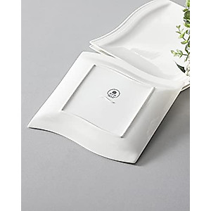 MALACASA White Square Dinner Plates - 10 Inch Porcelain Serving Plates Set of 6, Modern Ceramic Salad Dessert Plates, Dishwasher, Oven and Microwave Safe Kitchen Plates, Series Flora