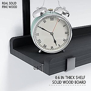 Pine Natural Wood Floating Shelves With Lip, 24 Inches Long Reclaimed Wood Floating Shelves For Wall Storage, Set Of 2 DIY U-Shaped Wooden Floating Shelf for Living Room, Bedroom, Kitchen, Black.