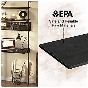 Rolanstar Computer Desk with Shelves, Wall Mounted Desk with Storage Shelf, Industrial Ladder Desk, 3 Tiers Leaning Desk for Small Space, Floating Writing Desk for Home Office, Black