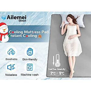 Ailemei Direct Cooling Thin Mattress Pad, Full Size Mattress Topper for Hot Sleepers, with a Deep Pocket Fits 16" Mattresses, Cooling Fitted Sheets for Bed, Summer Cooling System, Gray