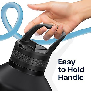 AQUAFIT Insulated Water Bottle 64 oz with Handle - Straw and Chug Lid - Stainless Steel Water Bottles - 64 oz Water Bottle - 64oz Insulated Water Bottle with Straw (64 Ounces, Midnight Black)