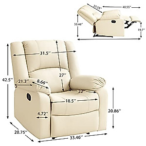 ASHOMELI Large Real Leather Recliner Chair, 150 Degree Tilt, Living Room Bedroom Sofa Recliner (Beige)