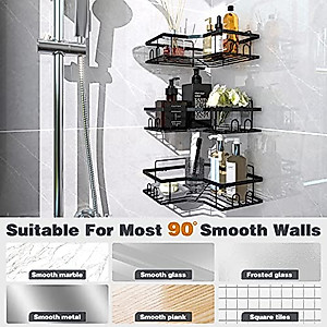 Monjuae Corner Shower Caddy 3 Pack, Shower Organizer, Strong Adhesive Shower Shelves, No Drilling, Waterproof, Rustproof Corner Shower Shelf for Inside Shower, Shower Rack for Bathroom, Kitchen, Black