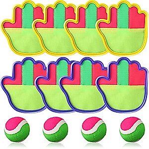 Toss and Catch Ball Game Set, 8 Paddles 4 Balls Beach Game Ball and Catch Game Set Outdoor Ball Games for Kids Adults Target Throw Catch Sticky Mitts Set for Backyard Lawn Playground