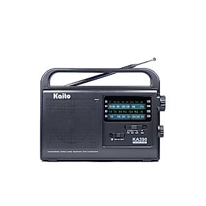 Kaito KA390 Portable AM/FM Shortwave NOAA Weather Radio with LED Flashlight, Color Black