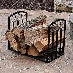 Sunnydaze 2-Foot Firewood Log Rack - Indoor/Outdoor Black Powder-Coated Steel Decorative Fireplace Wood Storage Holder