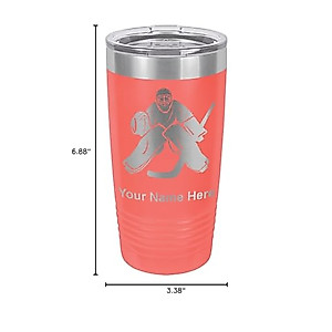 LaserGram 20oz Vacuum Insulated Tumbler Mug, Hockey Goalie, Personalized Engraving Included (Coral)
