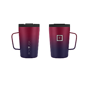 IRON °FLASK Grip Coffee Mug - Leak Proof, Vacuum Insulated Stainless Steel Bottle, Double Walled, Thermo Travel, Hot Cold, Water Metal Canteen - Dark Rainbow, 12 Oz - Rubber Bottom