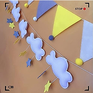 Bemeet 5ft Felt Cloud Star Wall Hanging Decoration (Set of 1) Clouds Stars Moon Garland for Kids Bedroom Living Room, Baby Shower Party Supplies, Sky Theme String Garlands for Nursery Decor