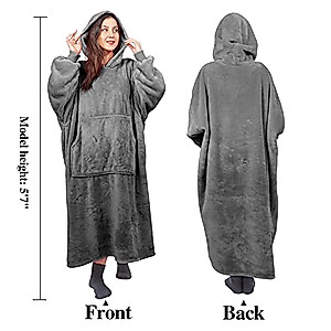 Blanket Sweatshirt Hoodie Blanket, Wearable Blanket Blanket Hoodie for Women, Hooded Blanket Cozy Blanket Women, Super Warm and Oversized Blanket with Sleeves and Giant Pocket (Dark Gray)