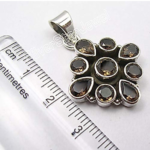 SilverStarJewel 925 Sterling Silver Drop, Round Smoky Quartz Pendant 1.3" New Gemstone
