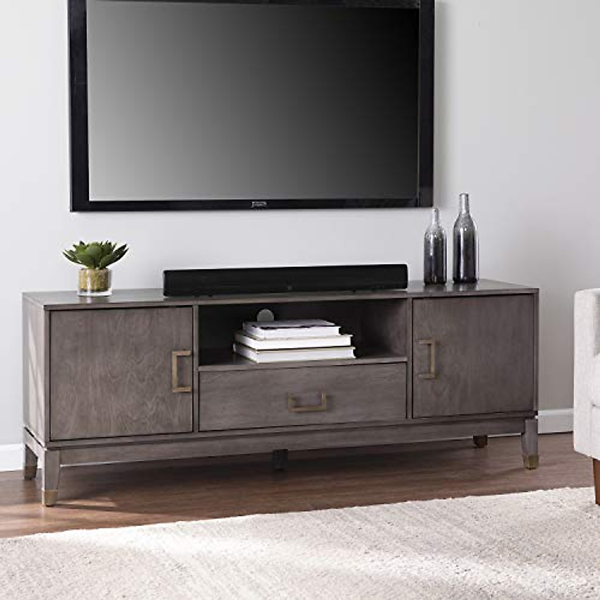 SEI Furniture Brenting w/Storage Media Stand, Graywashed