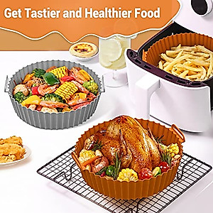 Air Fryer Silicone Liners, Znben 8 Inch Reusable Silicone Air Fryer Basket for Oven Non Stick Heat Resistant Air Fryer Silicone Pot for Oven Dishwasher Safe Fits 3-7 Qt Air Fryer 2Pack (Grey+Brown)