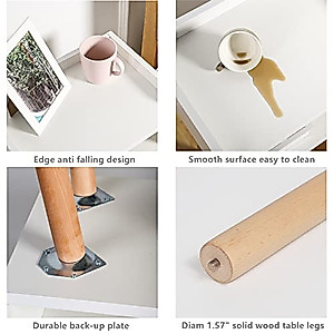 LUCKNOCK NightStand with Fabric Drawer, Bedside Table with Solid Wood Legs, Minimalist and Practical End Side Table with Open Storage Shelf for Bedroom, White.