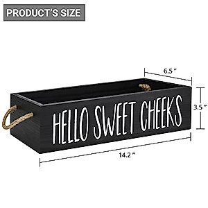 Bathroom Decor Box 2 Sides Funny Toilet Paper Holder Wood Tank Box Over Toilet Paper Storage Basket with Rope Handle Rustic Bathroom Paper Organizer Box with Funny Sign Farmhouse Home Decor Box