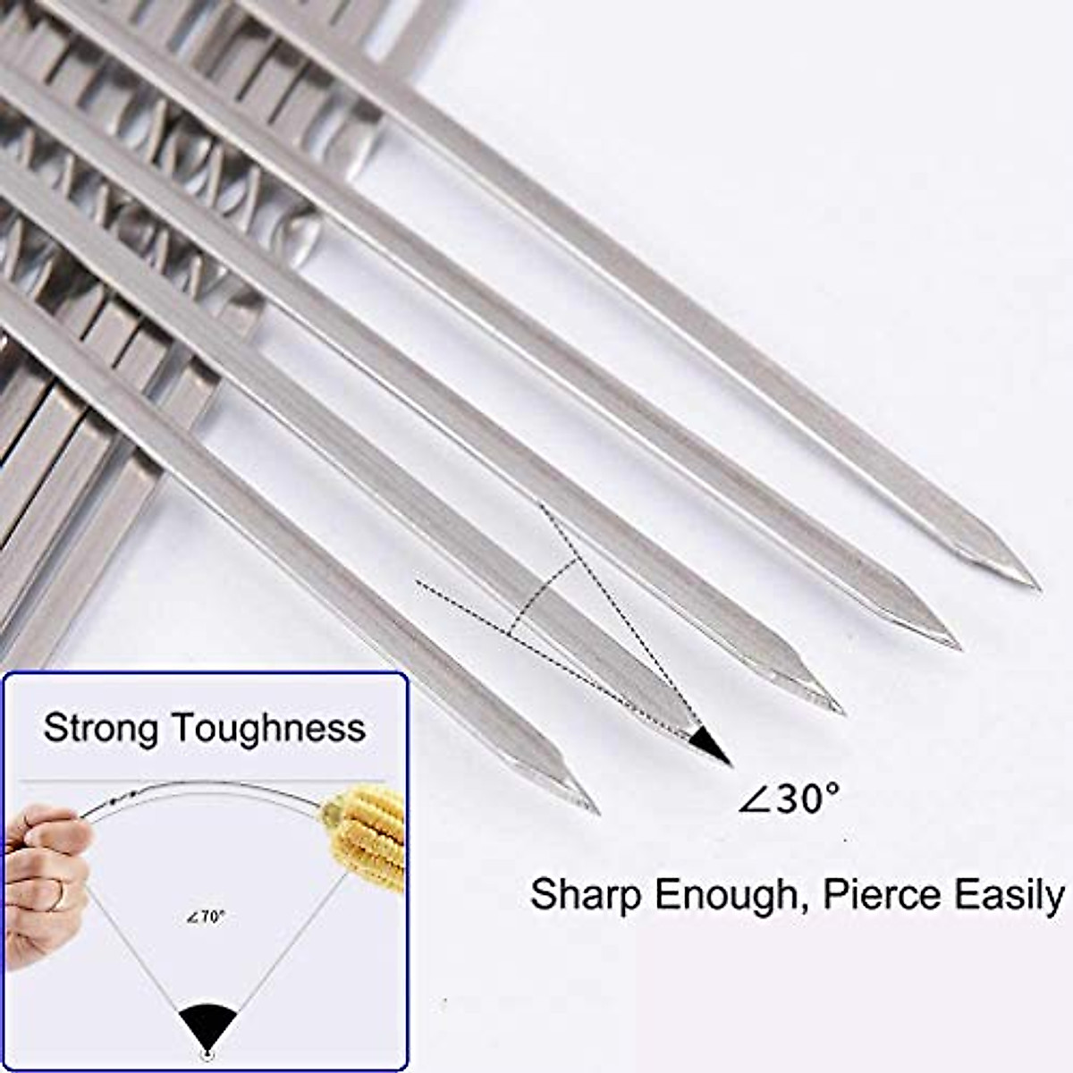 12PCS Kabob Skewers Flat Metal Stainless Steel BBQ Barbecue Skewer 14" Anti-Roll Heavy Duty Shish Kebob Sticks Wide Reusable Grilling Skewers Set for Meat Shrimp Chicken Vegetable Kebab Fork Sausage…