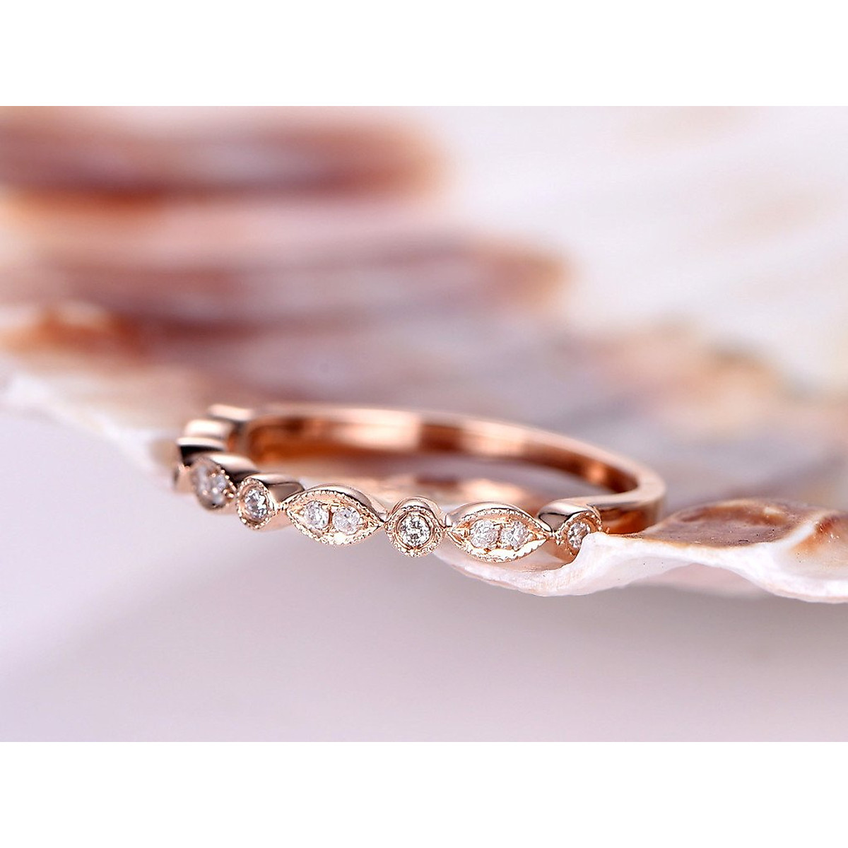 3pcs 14k Rose Gold Engagement Ring Set,8mm Heart Shaped Pink Morganite Halo Vintage Diamond Bridal Band