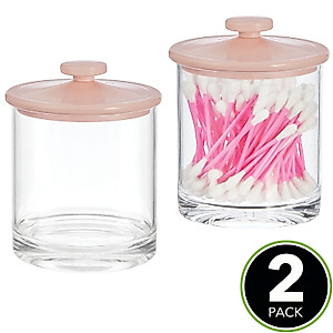 mDesign Small Modern Apothecary Storage Organizer Canister Jars - Acrylic Containers for Bathroom, Organization Holder for Vanity, Counter, Makeup Table, Lumiere Collection, 2 Pack, Clear/Light Pink